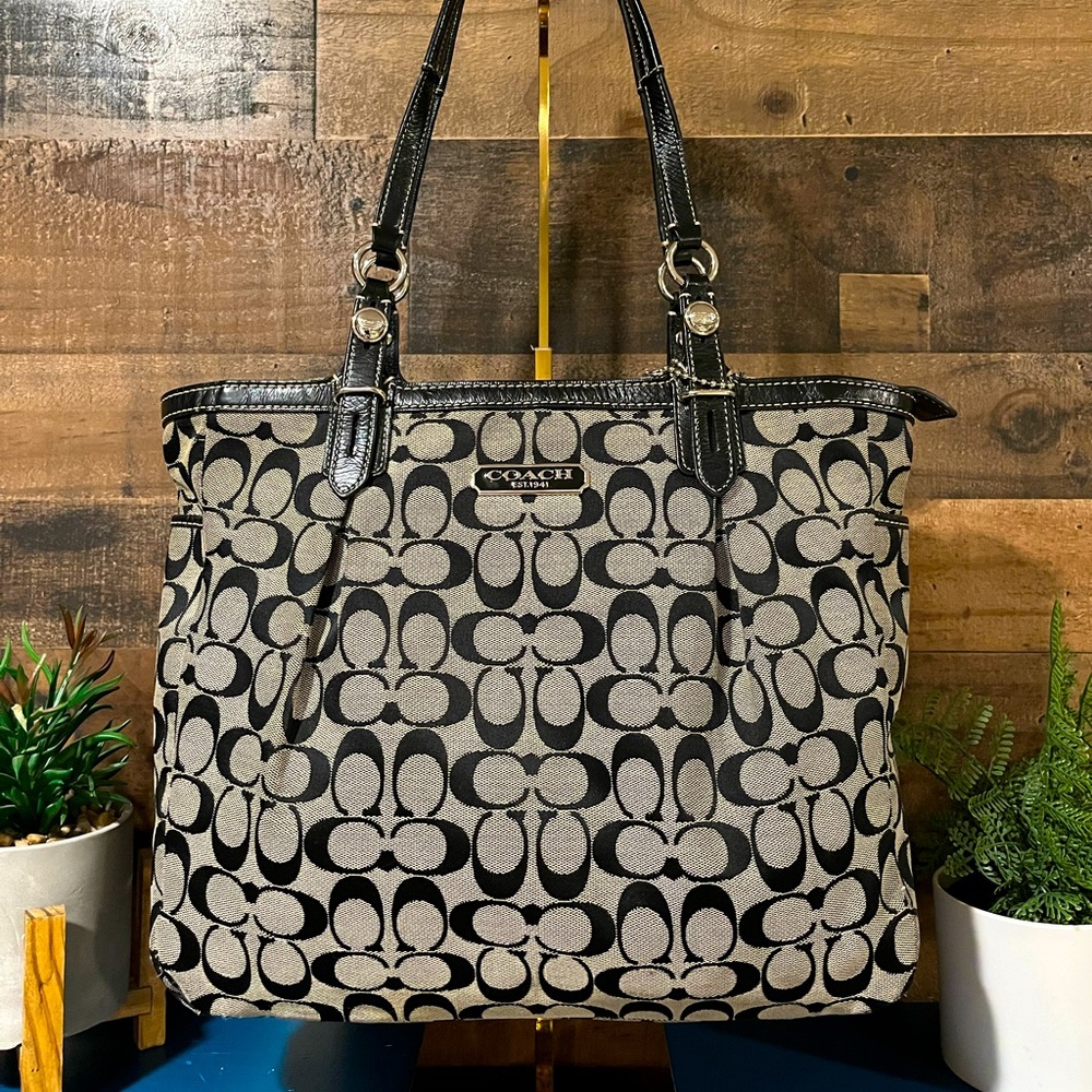 Coach Monogram C Tote Bag Black Grey - Gem
